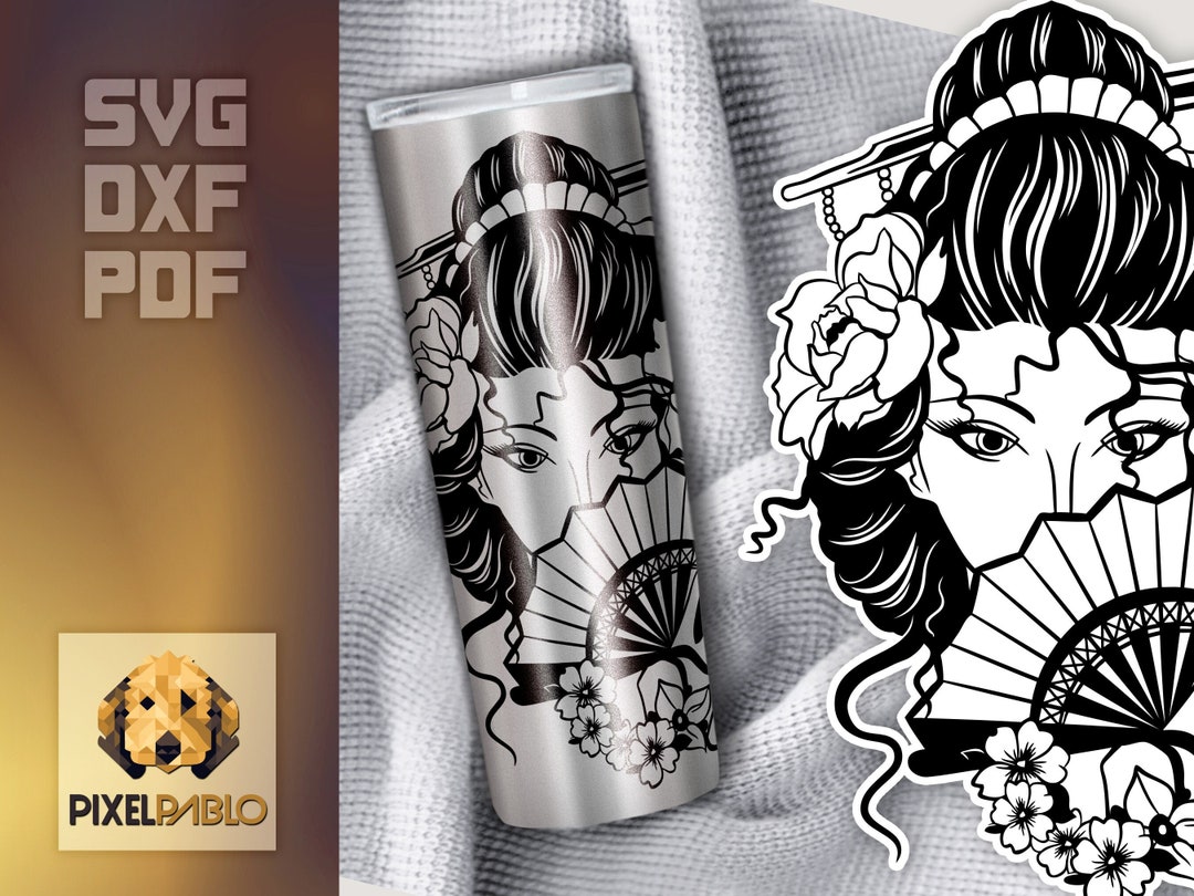 Japanese Geisha With Fan and Flowers | Gothic Steampunk Template ...