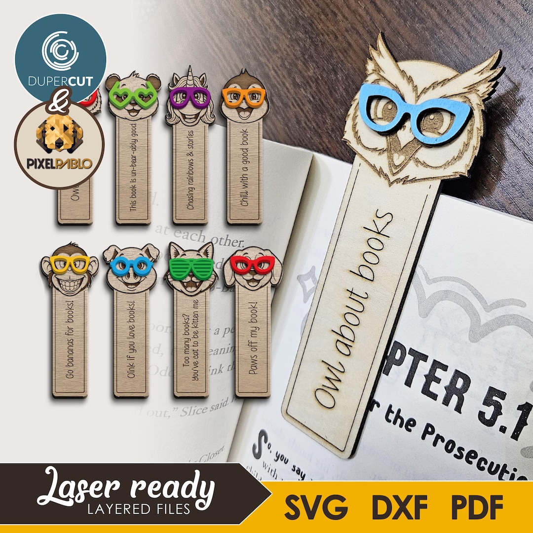 Animal Bookmarks Bundle SVG Laser Cut Files: 8 Layered Designs (digital ...