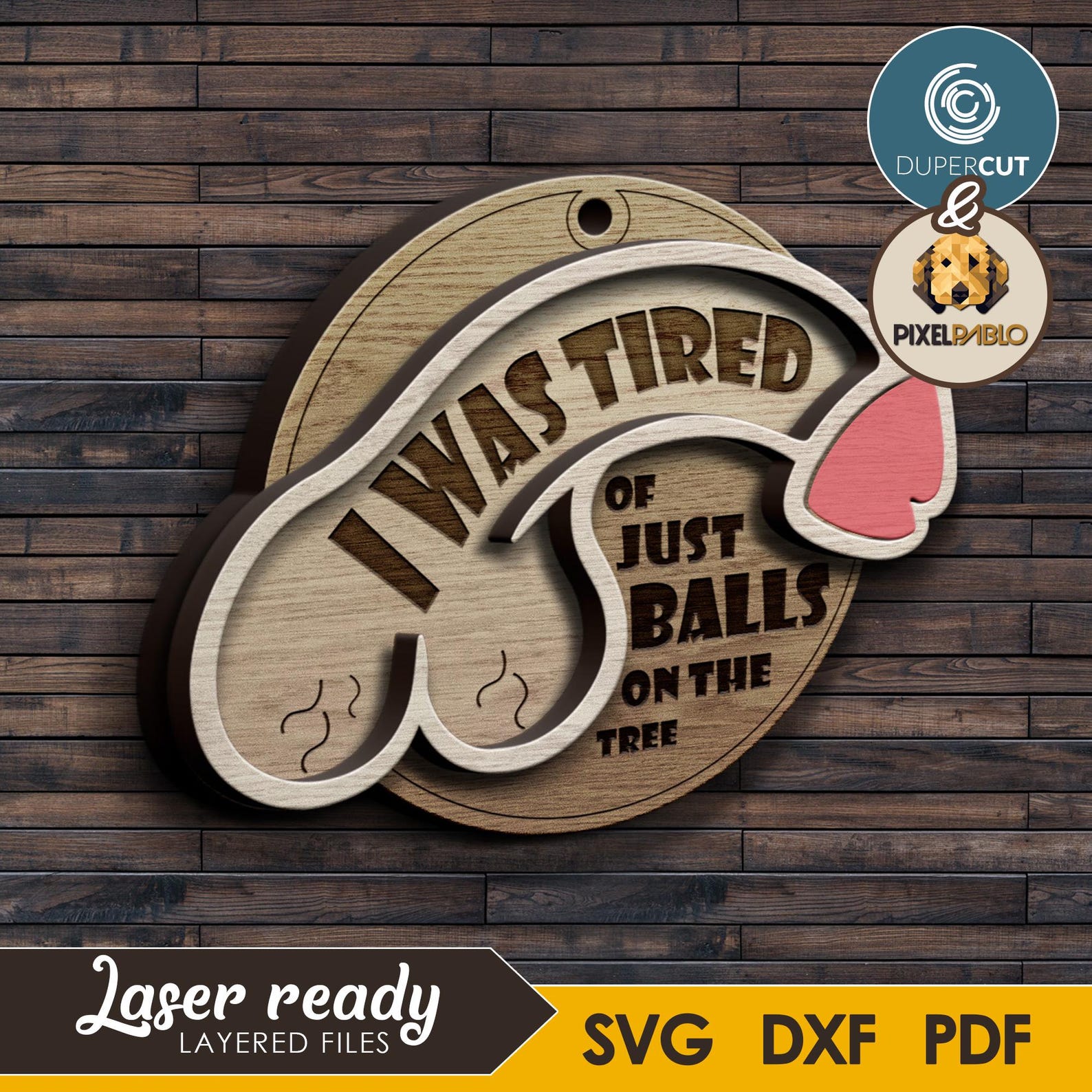 Funny Tired Ornament SVG: Laser Cut Christmas Tree Decoration (digital ...