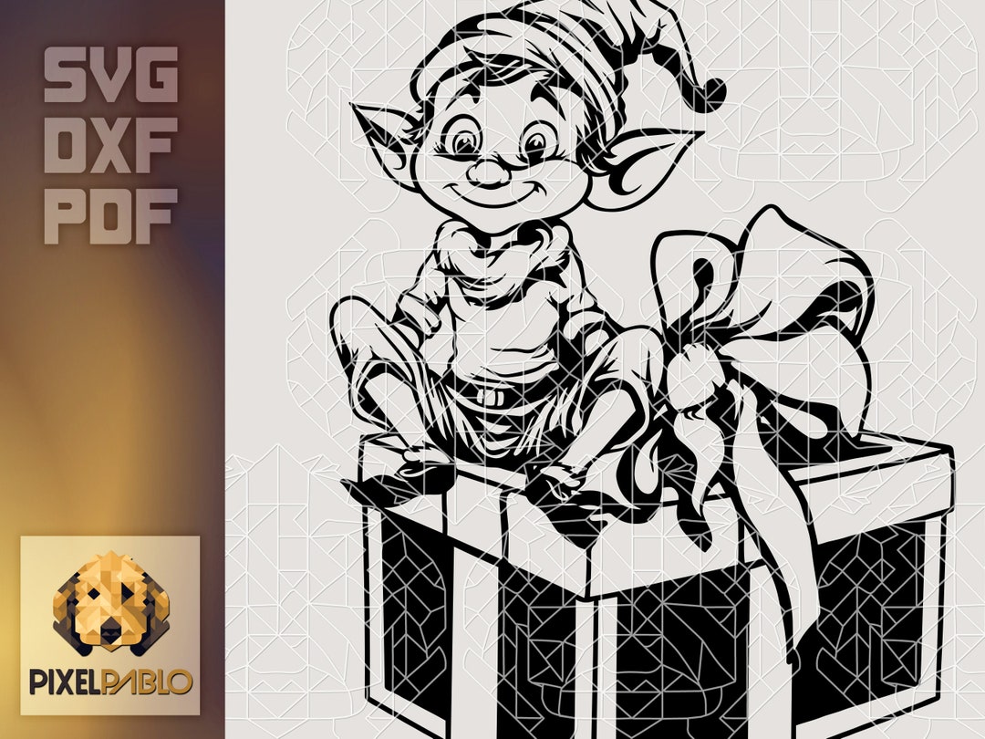 Christmas Elf Sitting on Gift Box SVG | Holiday Spirit Template ...