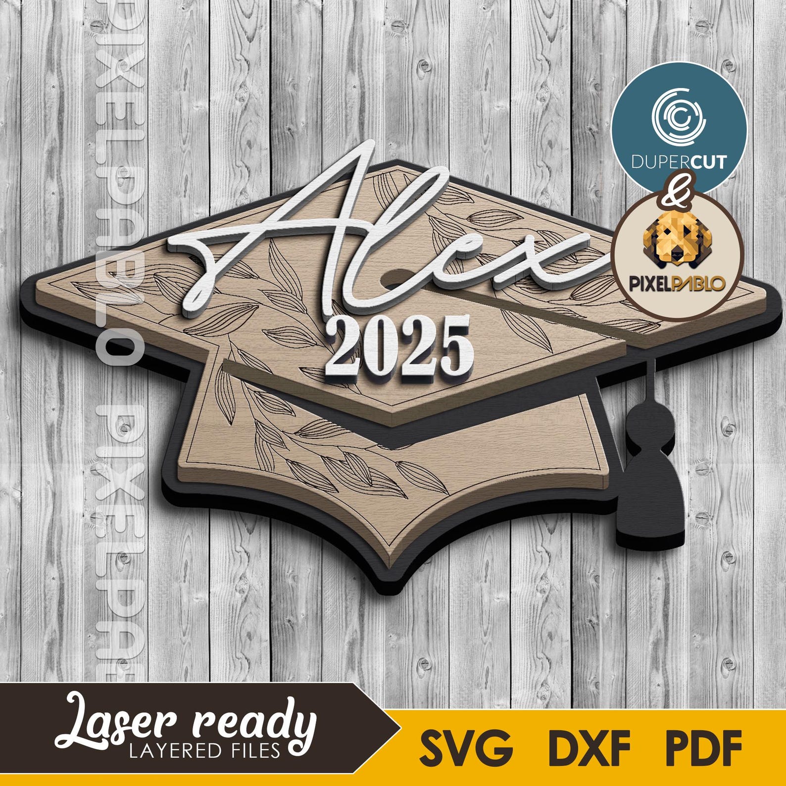 Grad Hat Sign Custom Name SVG Layered File | Vector Design for Laser ...