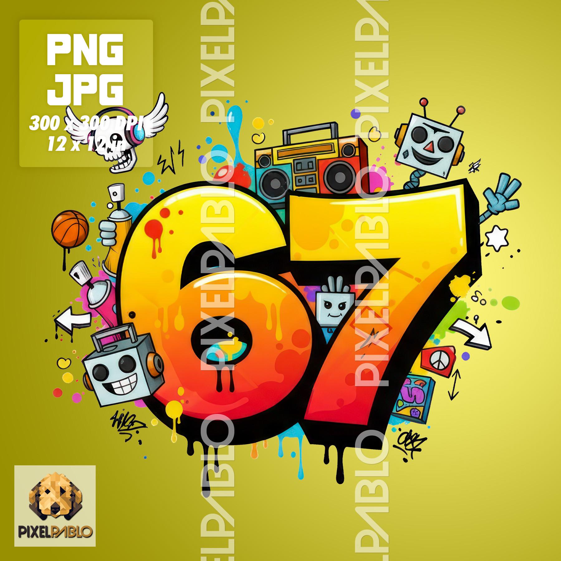 Six Seven Graffiti Art Set - 6 Urban Illustrations, PNG/JPG Files ...