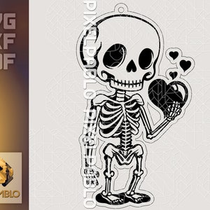 Cute Skeleton With Heart SVG File | Detailed Template Vector Design for ...