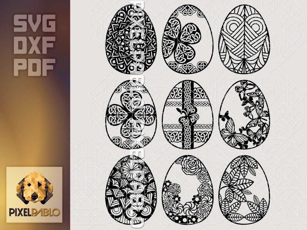 9 Designs Easter Eggs Bundle SVG Files | Detailed Template Vector ...