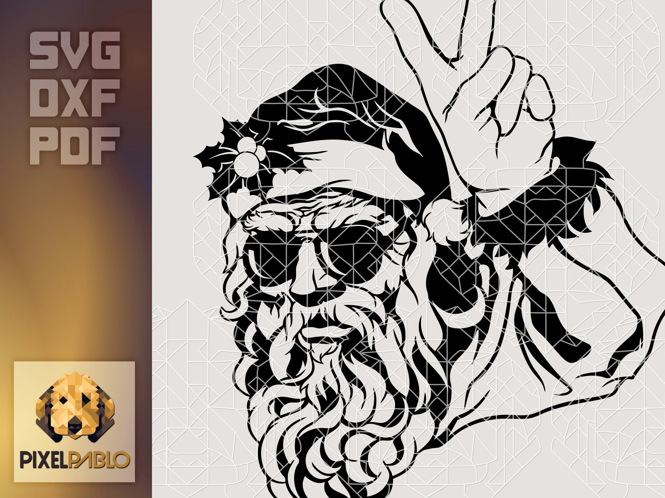 Cool Santa in Sunglasses Peace Sign SVG File Gothic Steampunk Template ...