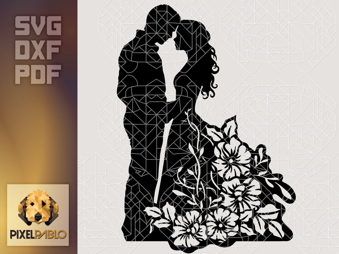 Wedding Cake Topper Bride and Groom SVG File | Detailed Floral Template ...