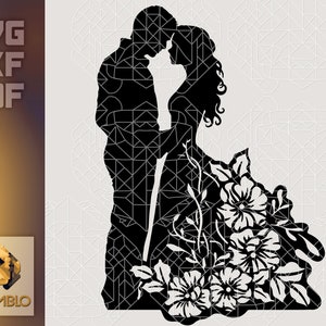 Wedding Cake Topper Bride and Groom SVG File | Detailed Floral Template ...