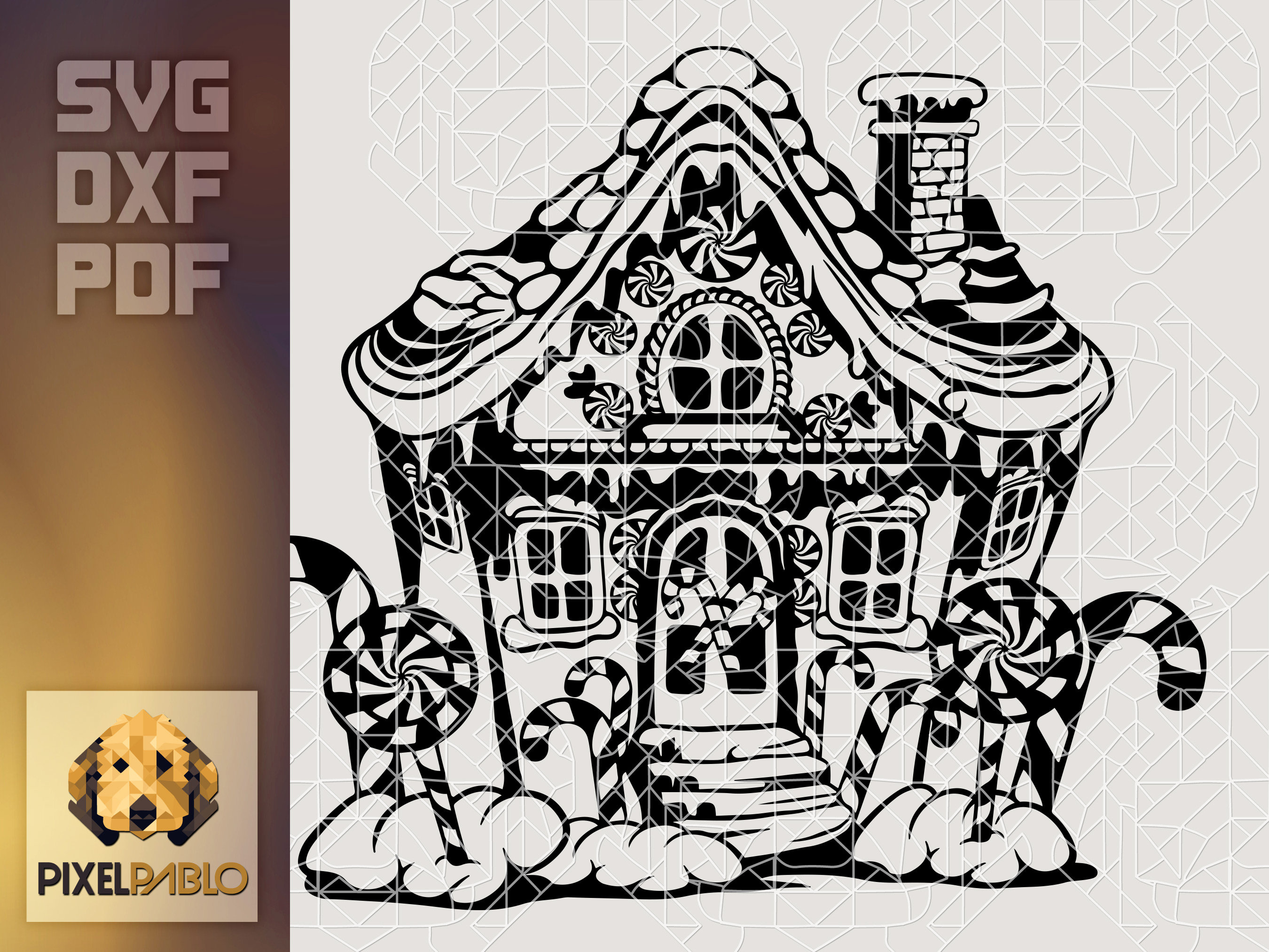 Gingerbread House Candy Cane SVG File | Detailed Christmas Holiday ...