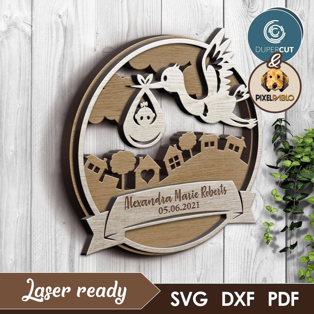 Stork With New Baby Personalized SVG File | Vector Design for Laser ...