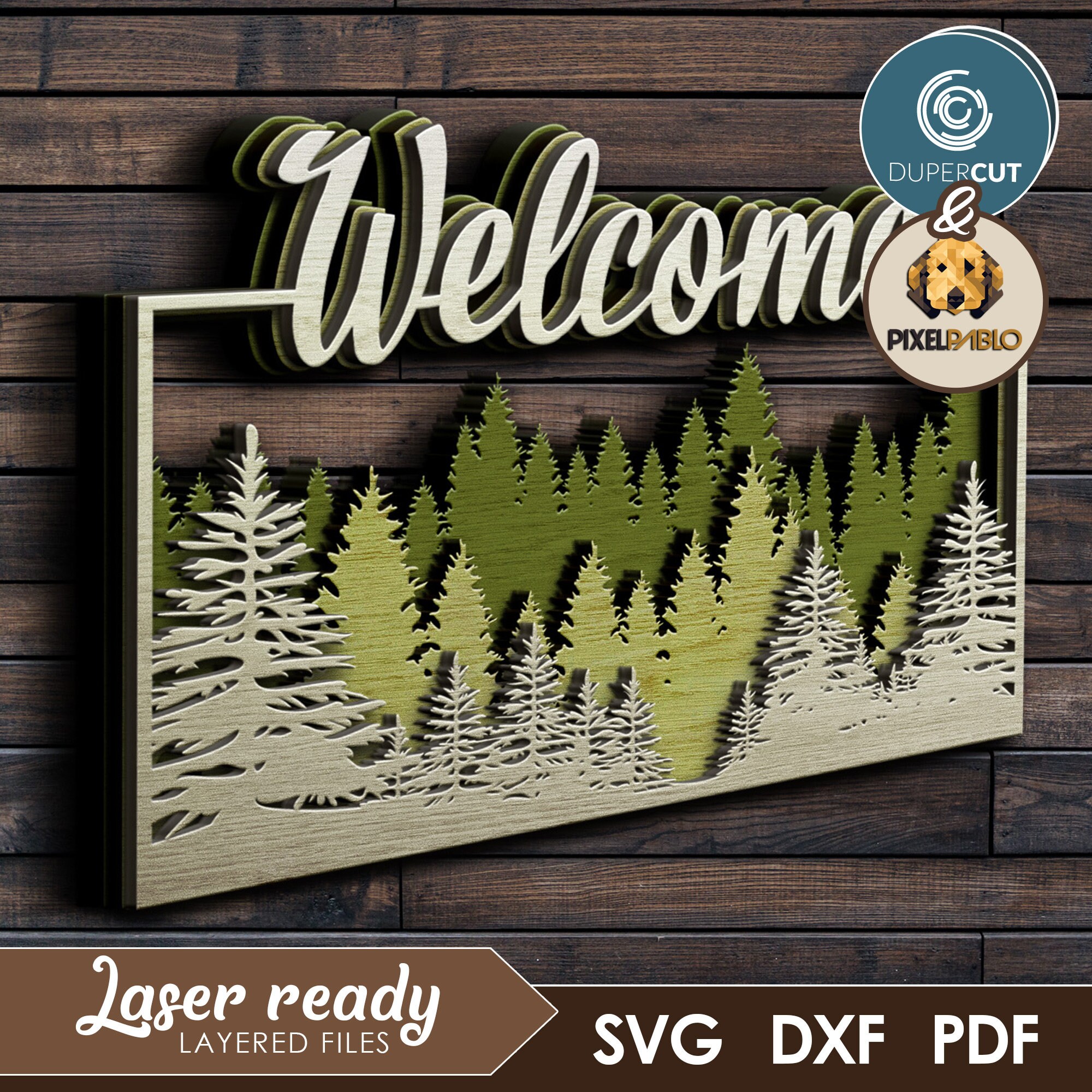 2 Designs Treeline Welcome Sign SVG Layered File | Vector Design for ...