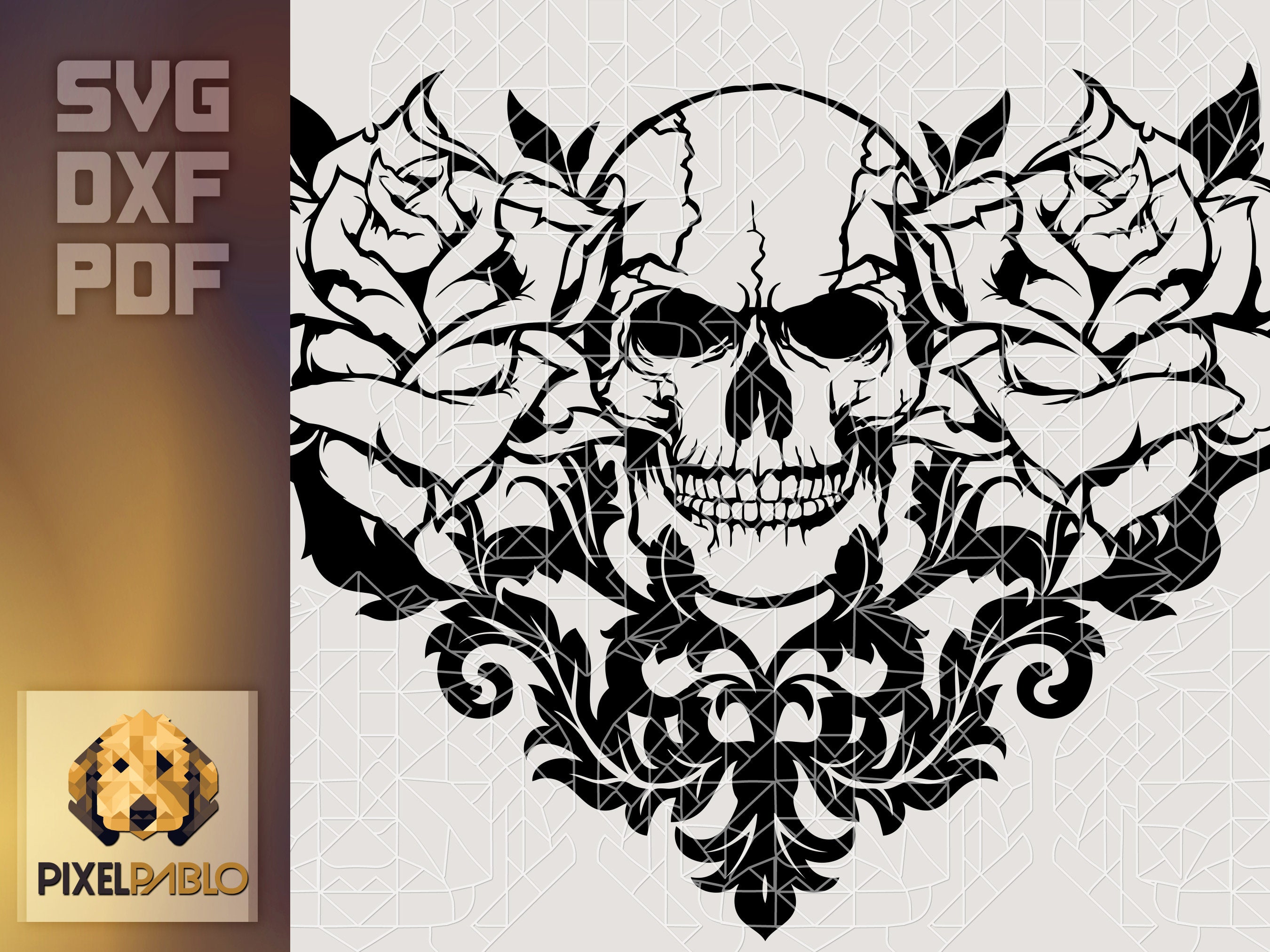 Heart Shaped Skull and Roses SVG File Gothic Steampunk Template Vector ...