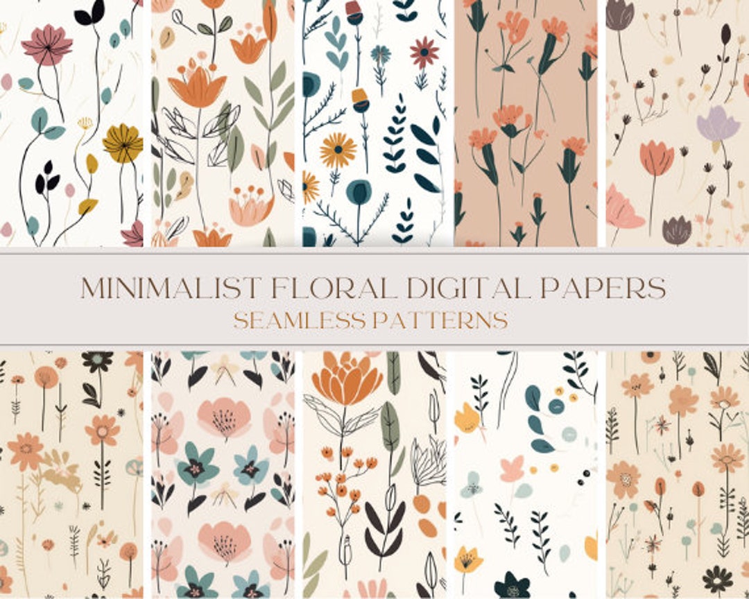 Minimalist Floral Digital Paper - SEAMLESS PATTERN - Minimalistic ...