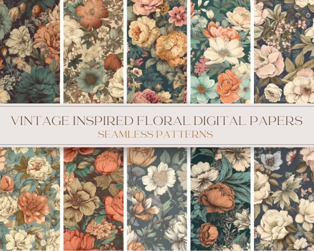 Vintage Inspired Floral Digital Paper - SEAMLESS PATTERN - Vintage ...