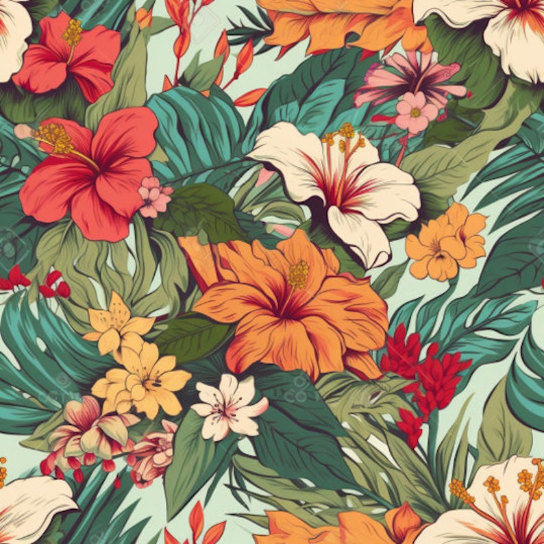 Tropical Floral Digital Paper SEAMLESS PATTERN Tropical - Etsy