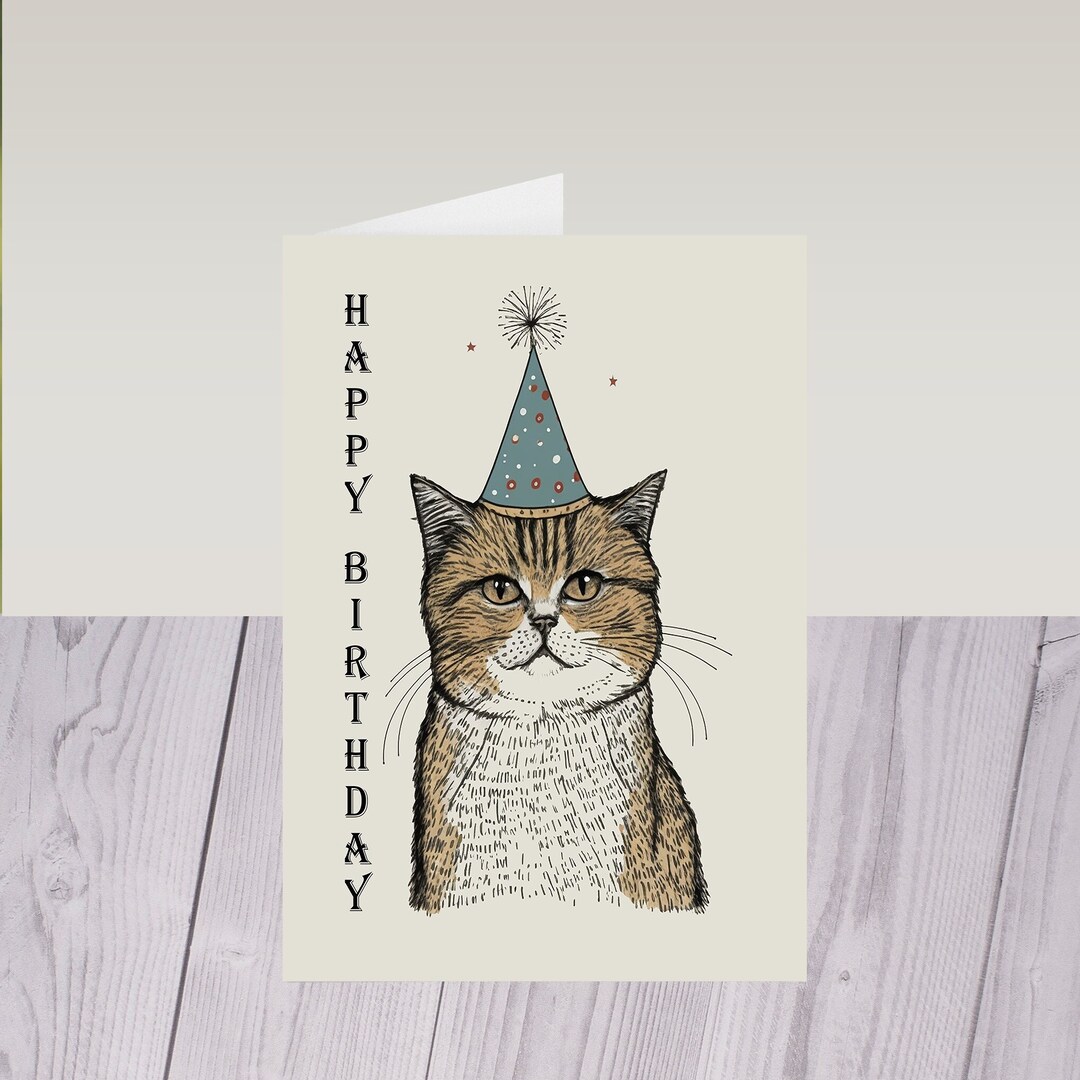 Printable Cat Happy Birthday Card, Instant Download File in .pdf, .jpg ...