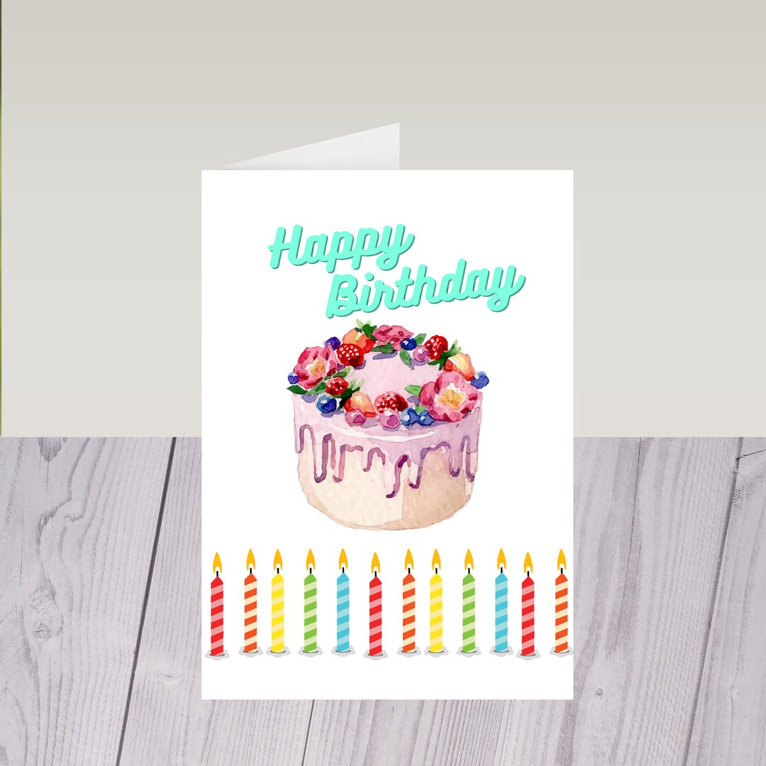 Printable Candles and Cake Happy Birthday Card, Instant Download File ...