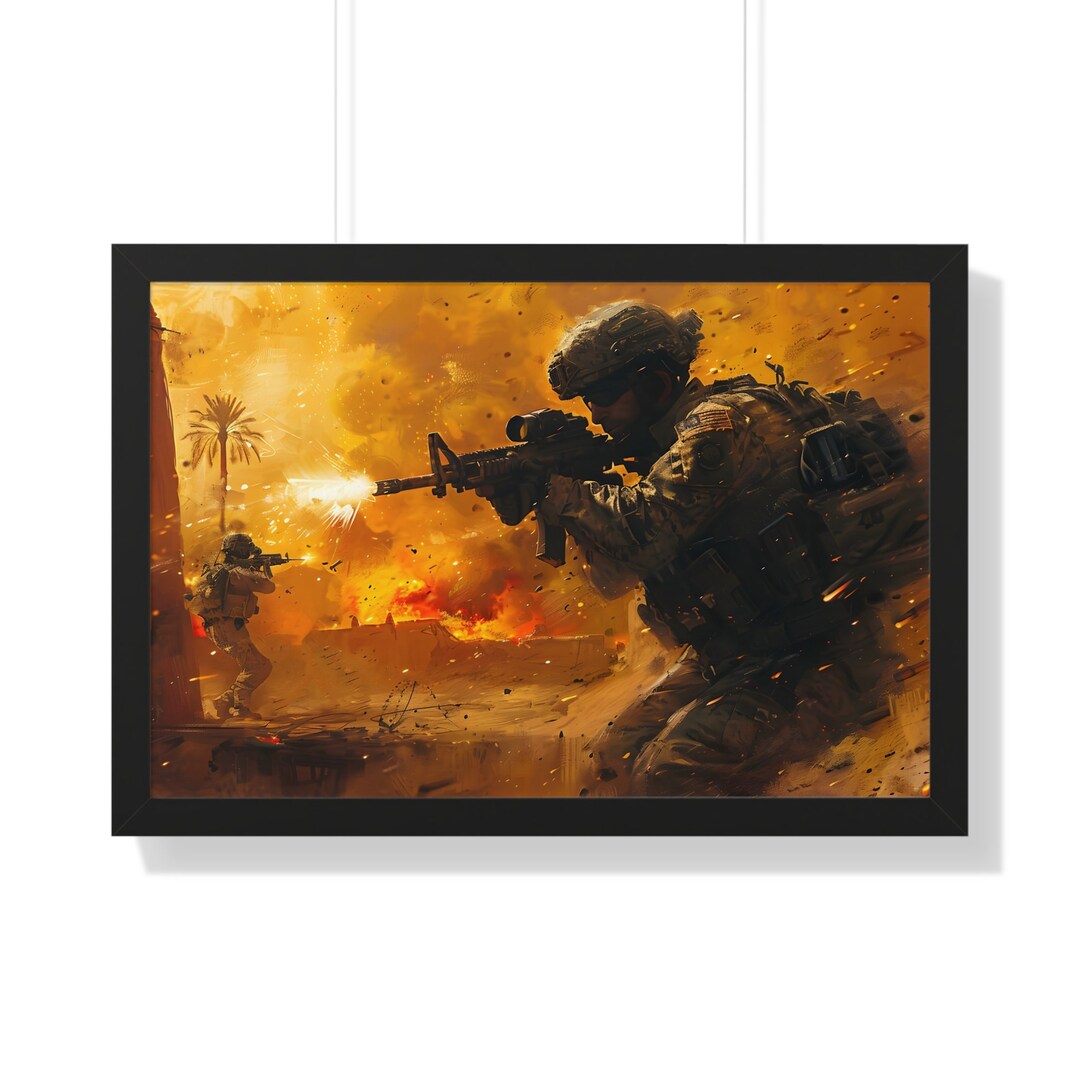 Framed Painting of an Iraq War Firefight - Etsy