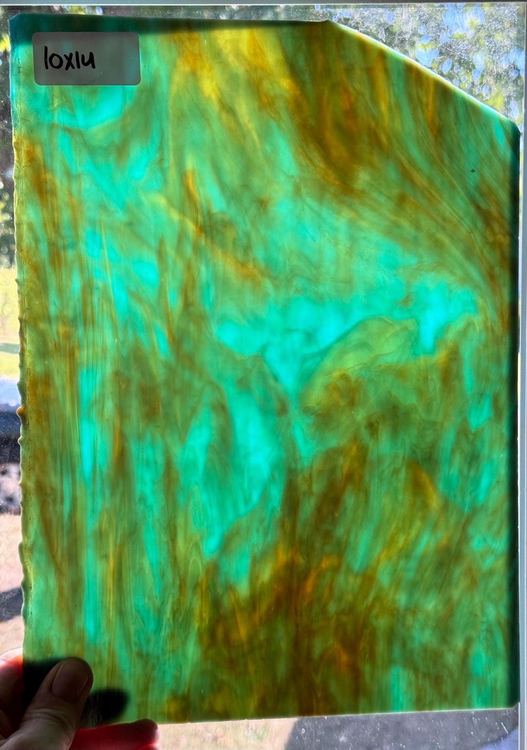Vintage Turquoise/golden Stained Glass Sheet, 10”x14” - Etsy