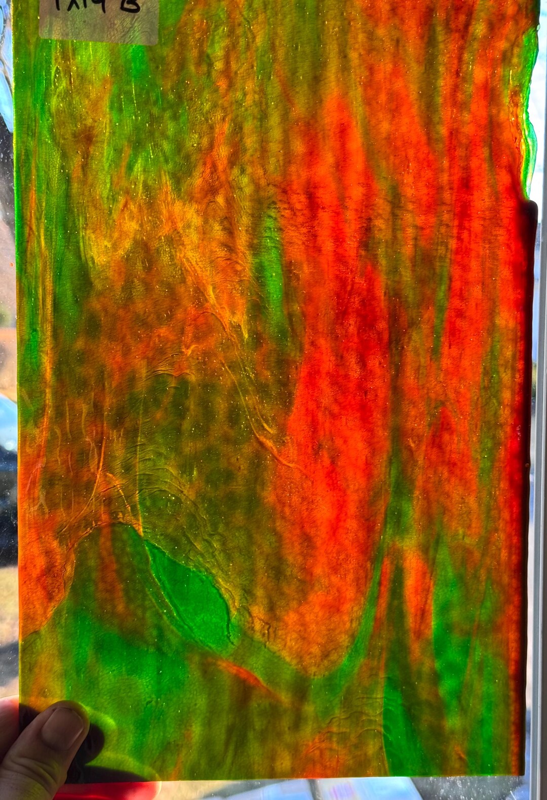 Vintage Bullseye Stained Glass Sheet, Aventurine Green/rust, 9”x14” B ...