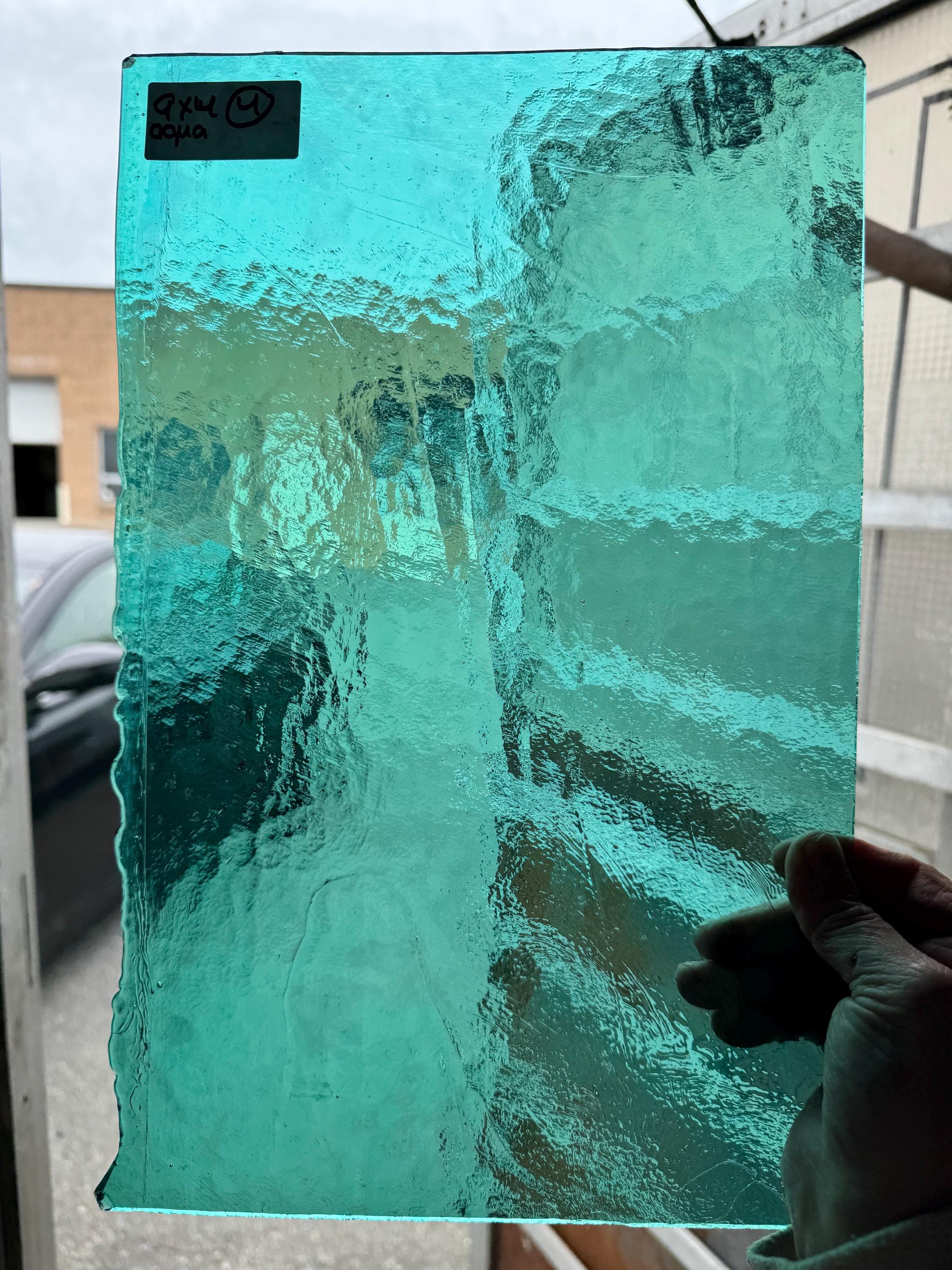Vintage Bullseye Stained Glass Sheet, Aqua, 9”x14”, Partially Iridized ...