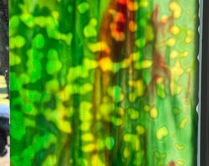 Vintage Uroboros Stained Glass Sheet, Green/yellow Mottled W/red, 9”x14 ...