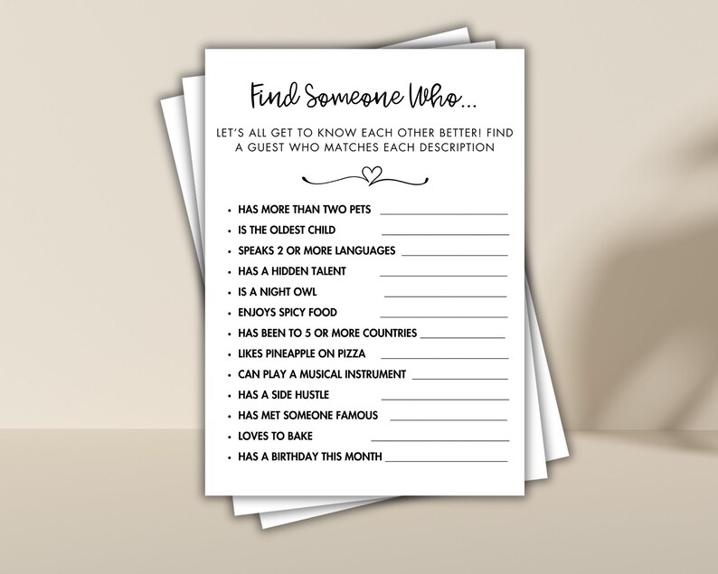 Find the Guest Game Download Template, Minimalist Find Someone Who ...