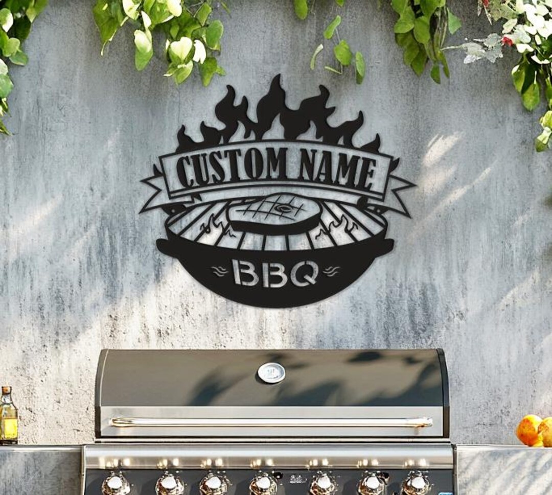 Custom BBQ Metal Sign, Grilling Outdoor Kitchen Decor - Etsy