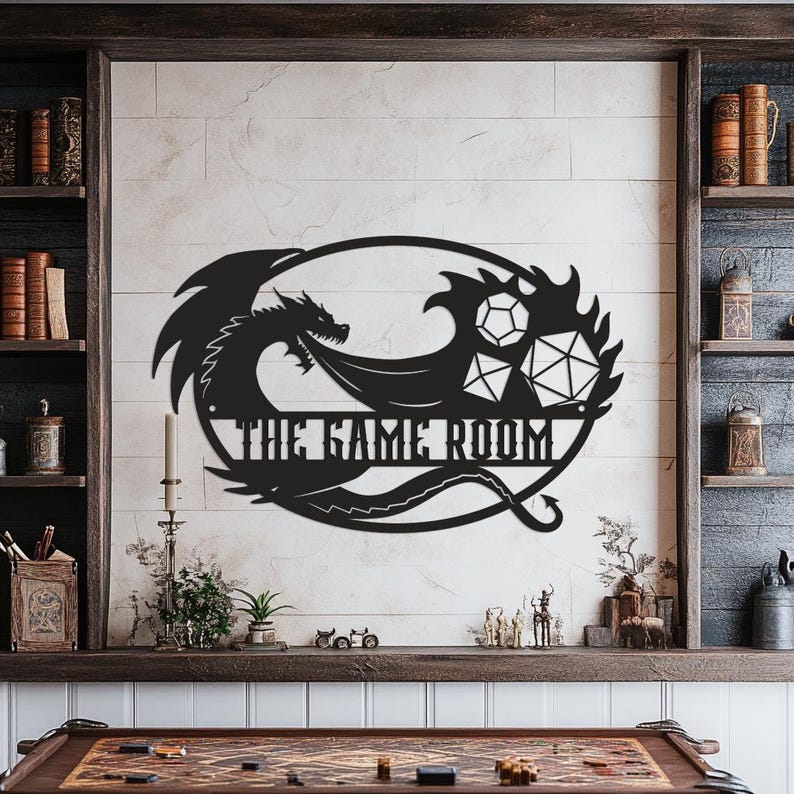Metal Game Room Sign - Dragon & Dice - Etsy