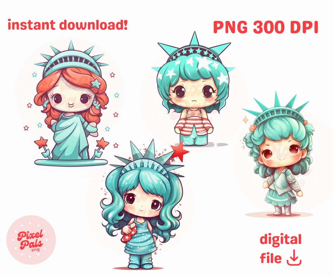Statue of Liberty Chibi Kawaii Illustration Clipart Commercial Use - Etsy