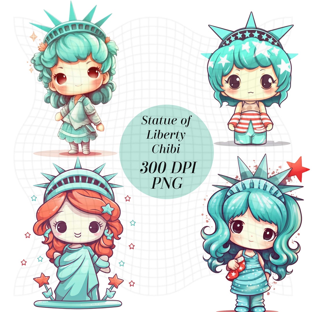 Statue of Liberty Chibi Kawaii Illustration Clipart Commercial - Etsy