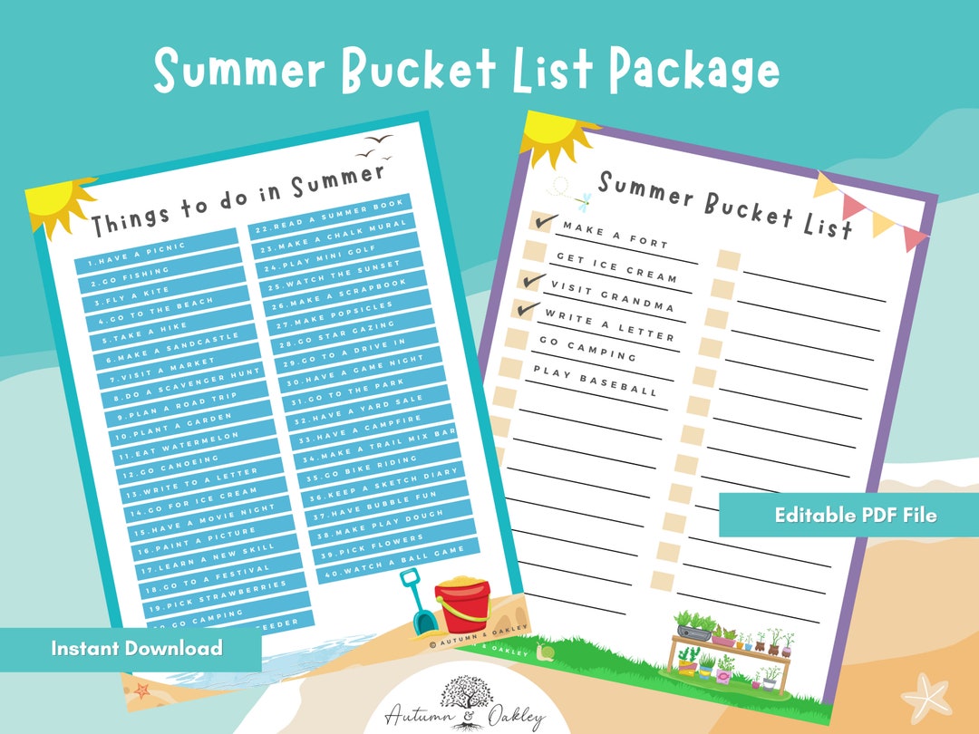 Summer Bucket List Printable Package - Etsy
