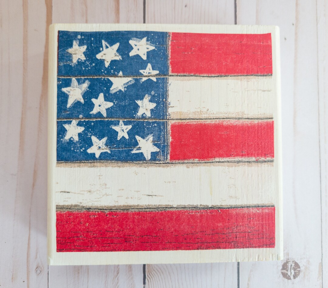 Rustic American Flag Wooden Block Sign, Country and Farmhouse Decor ...