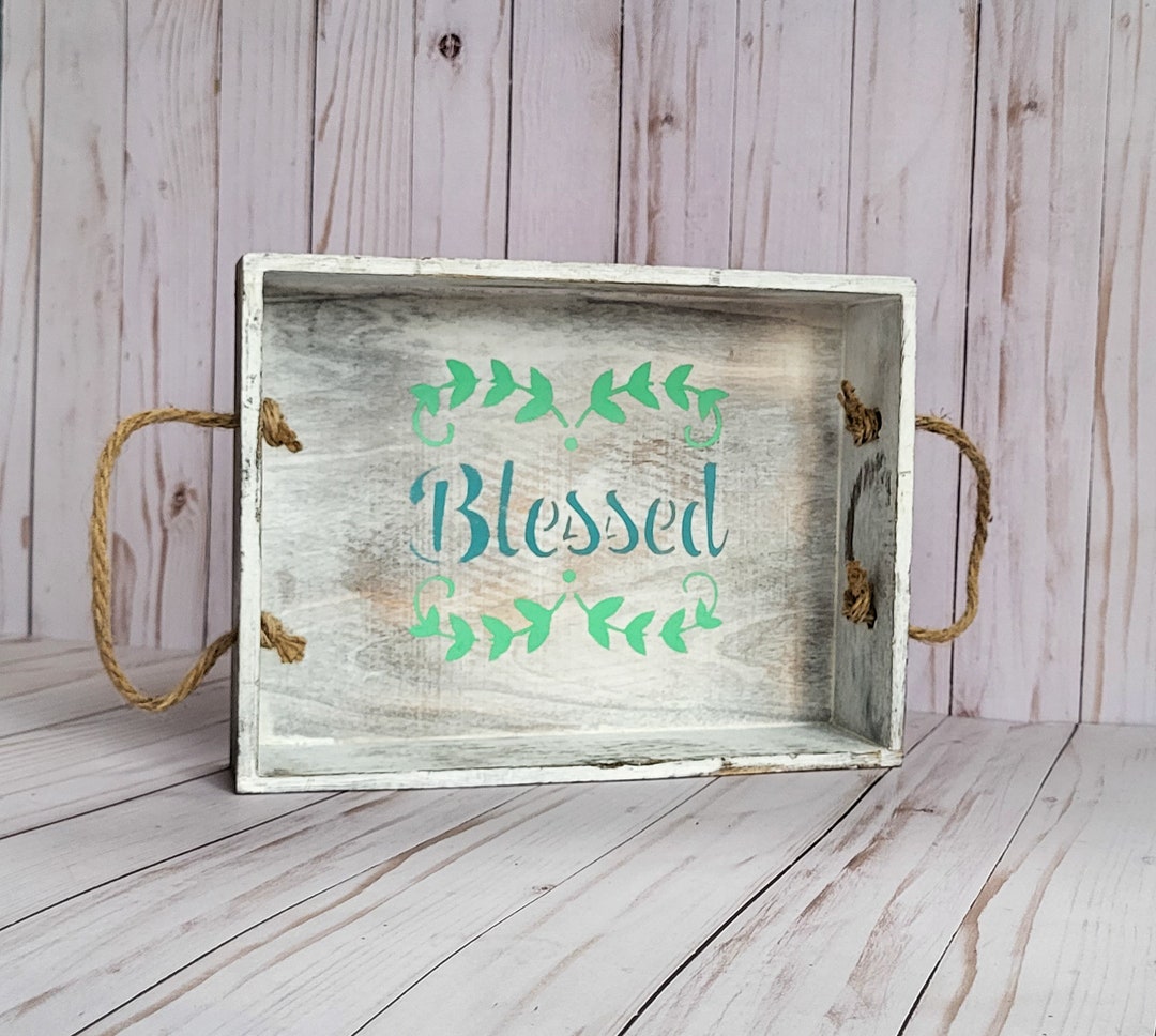 Rustic Wood Tray / Farmhouse Decor / Hand Stenciled Tray / - Etsy