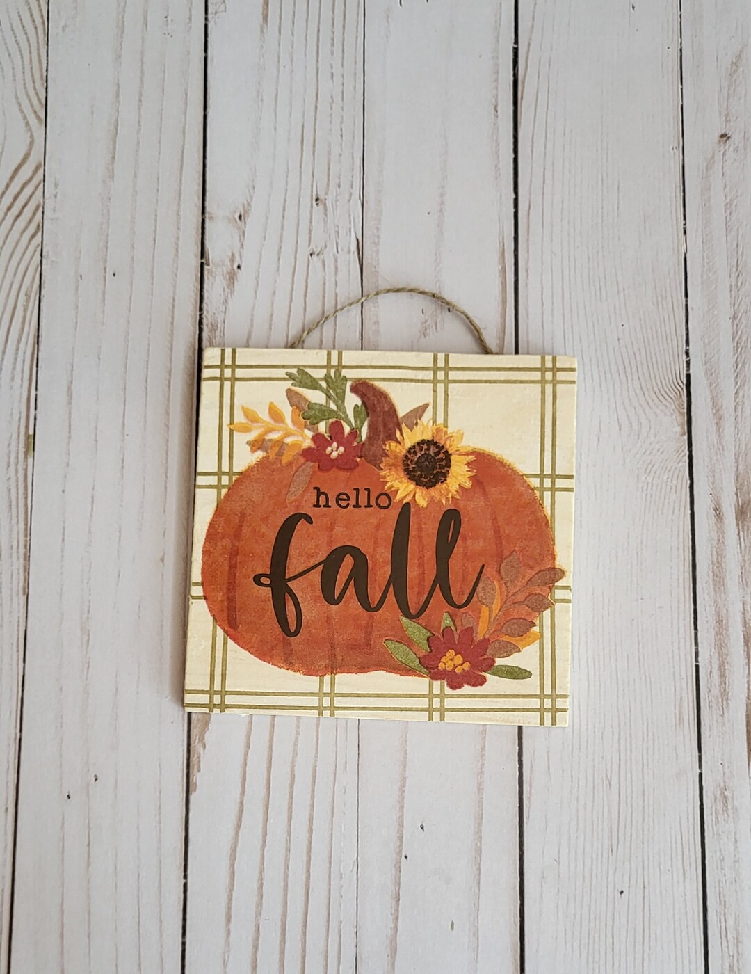 Hello Fall Hanging Sign, Pumpkin With Sunflower Sign, Farmhouse Decor ...
