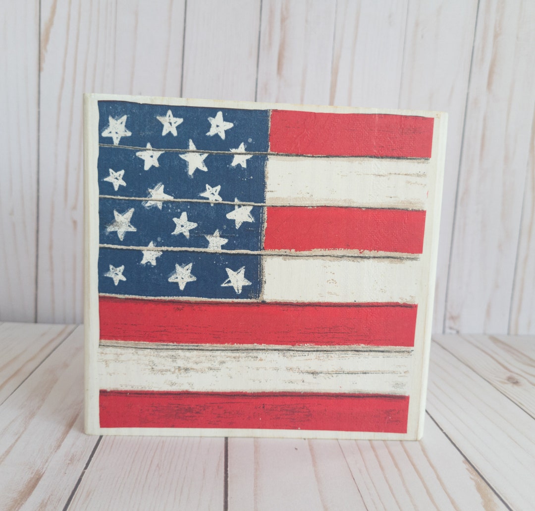 American Flag Wood Block Sign Larger Size, Country and Farmhouse Decor ...