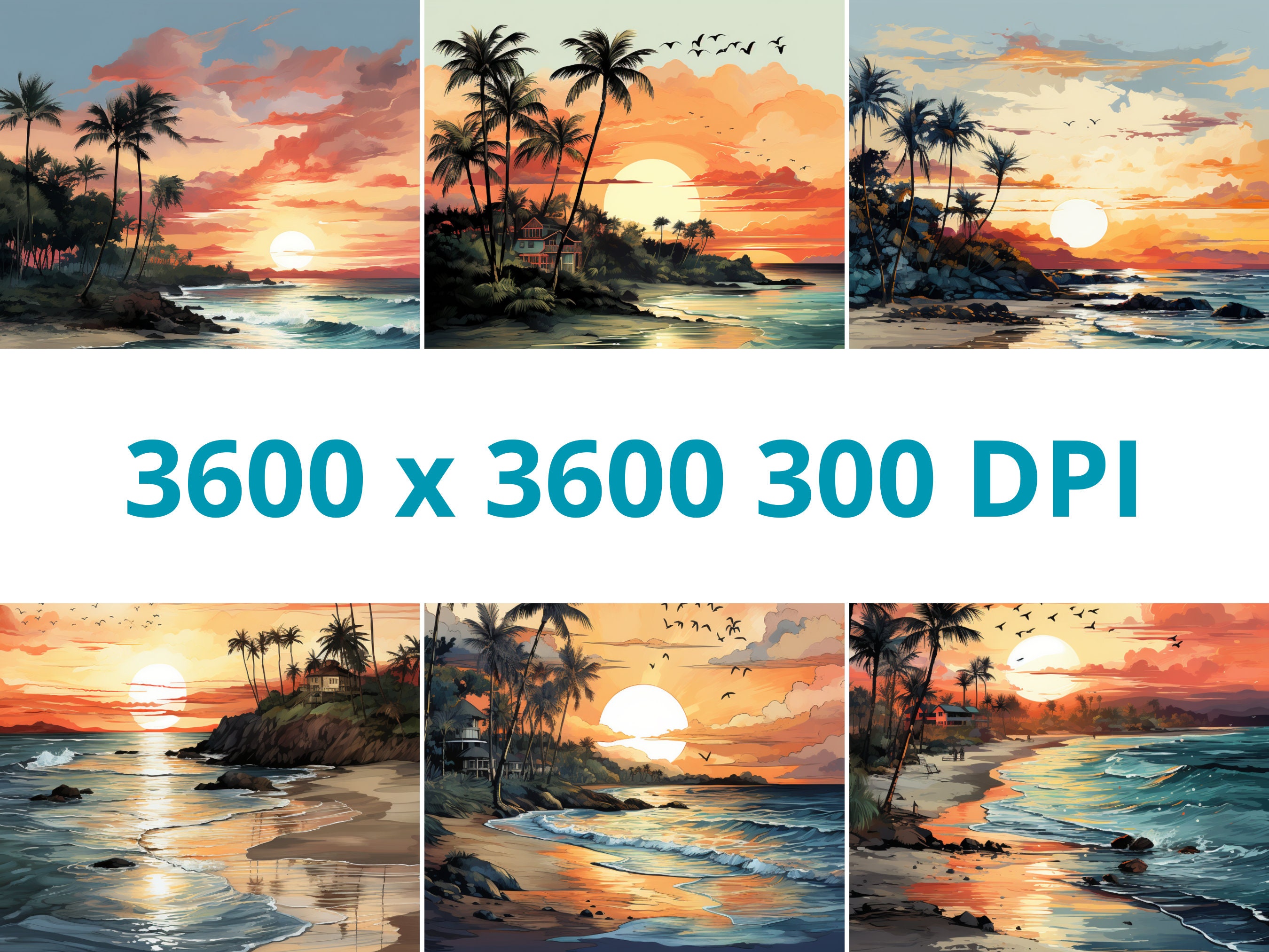 Watercolor Beach Sunset Digital Paper Pack Beach Sunset Printable ...