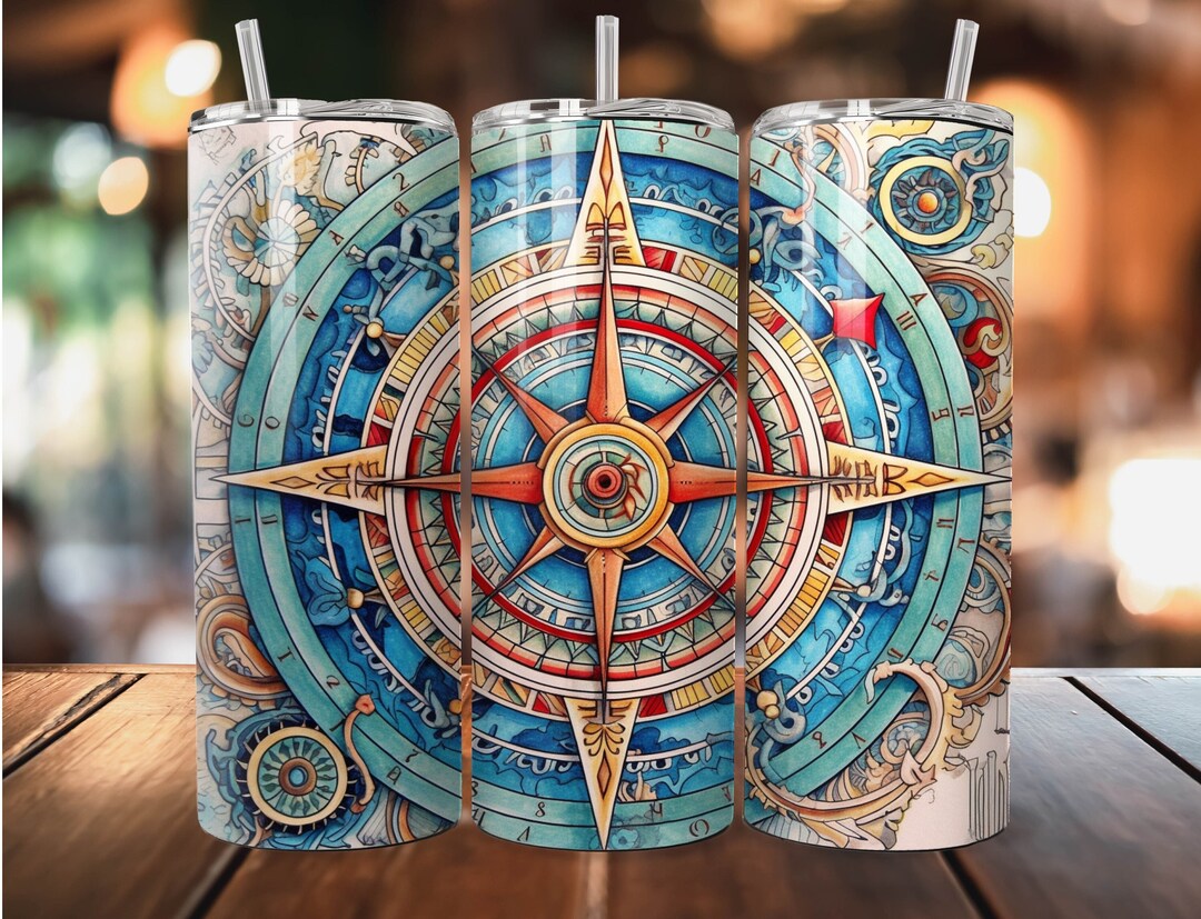 Nautical Compass Tumbler Wrap Skulls Design 20 Oz Skinny Tumbler ...