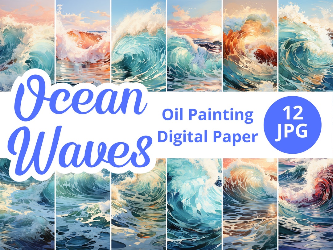 Ocean Waves Digital Paper Oil Painting Texture Digital Download Sea ...