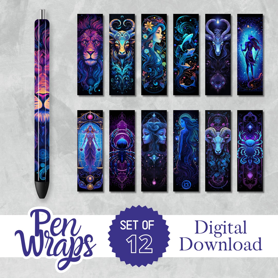 Set of 12 Zodiac Signs Pen Wraps, Pen Wrap Bundle, Pen Wrap Designs ...