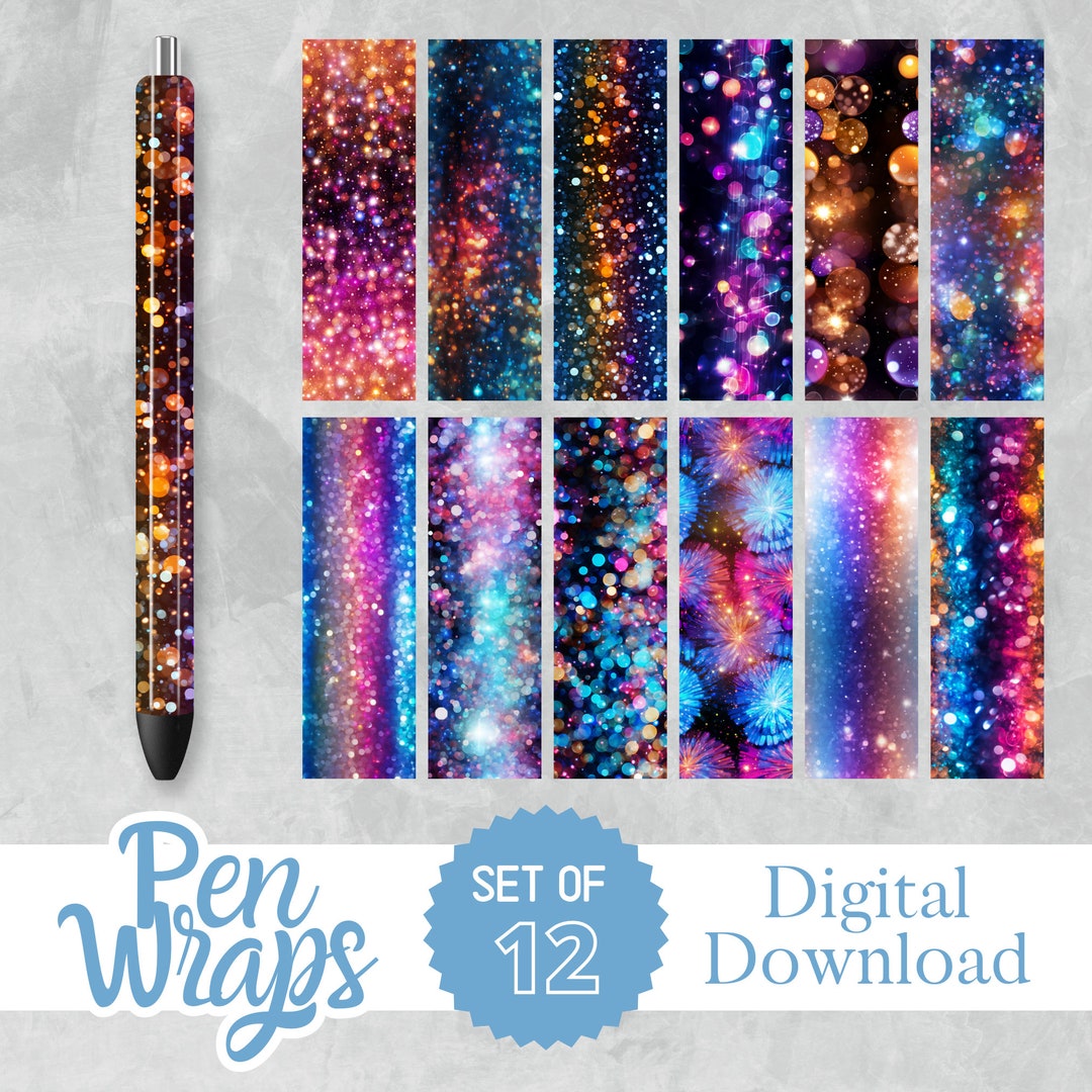 Set of 12 Glitter Pen Wraps, Pen Wrap Bundle, Pen Wrap Designs, Design ...