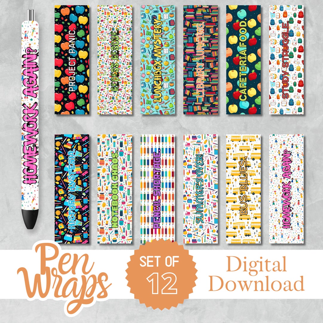 Set of 12 School Pen Wraps, Pen Wrap Bundle, Pen Wrap Designs, Back to ...