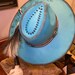 Hand Burned and Distressed Turquoise Wide Flat Brim Rancher Fedora Hat ...