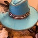 Hand Burned and Distressed Turquoise Wide Flat Brim Rancher Fedora Hat ...