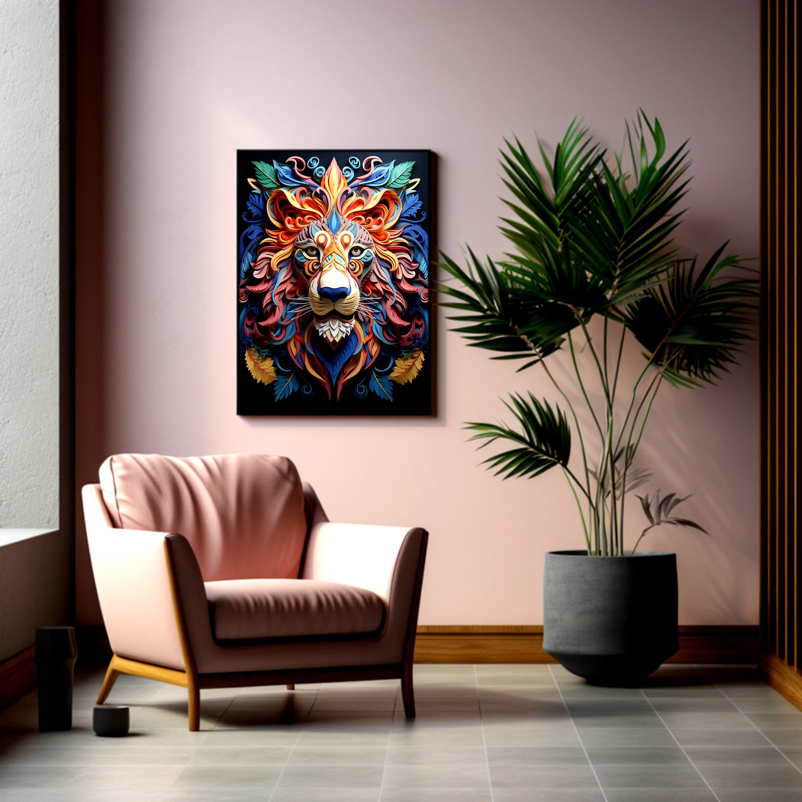 Vibrant Lion Theme Wall Art Print HD Digital Download Bold Style Lion ...