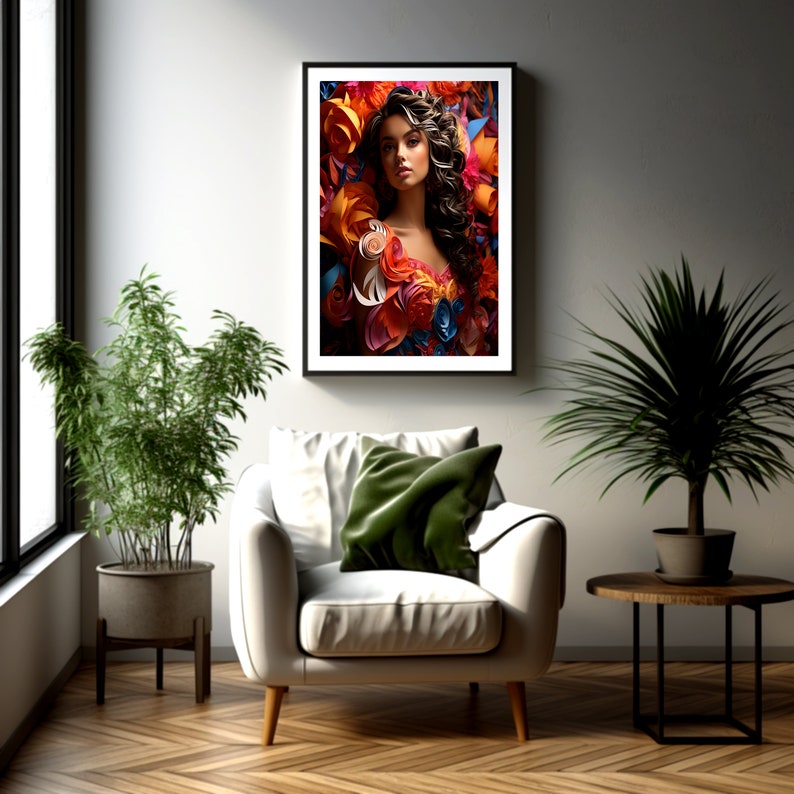 Bold Floral Theme Woman Wall Art Print Digital Download Cute Colorful ...