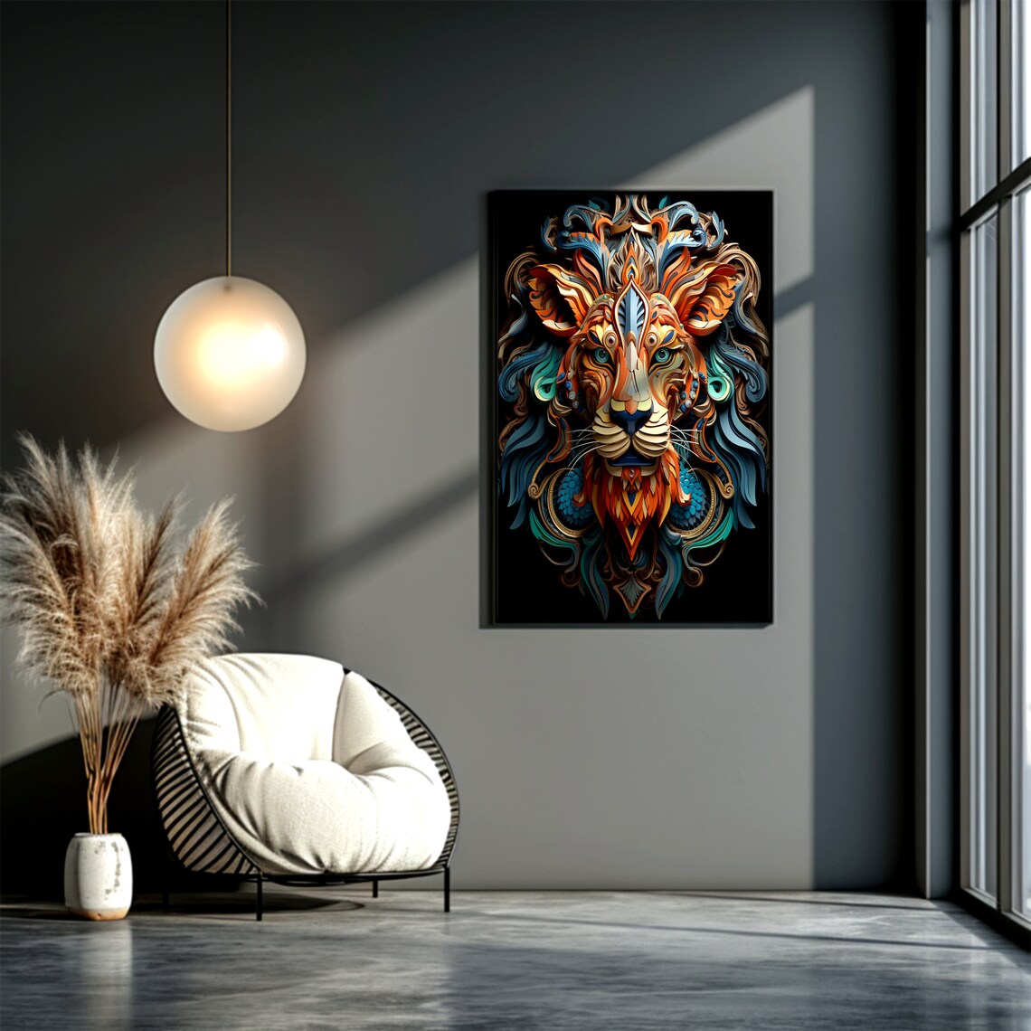 Bold Lion Theme Design Wall Art Print HD Digital Download Lion Head ...