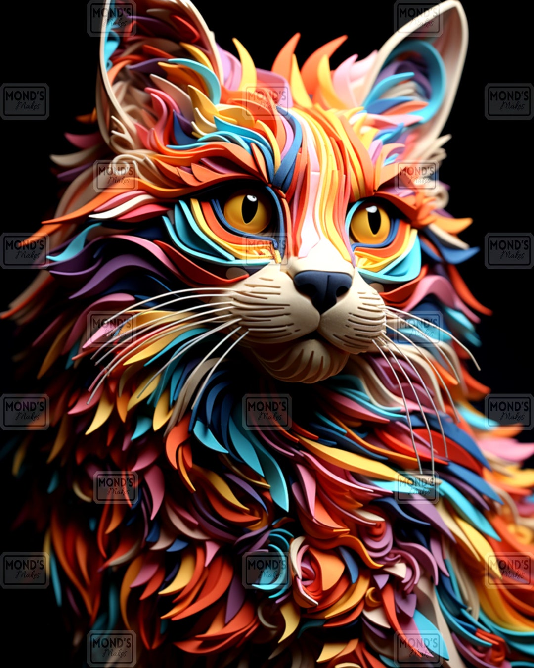 Colorful Cat Theme Design Wall Art Print HD Digital Download Cute ...