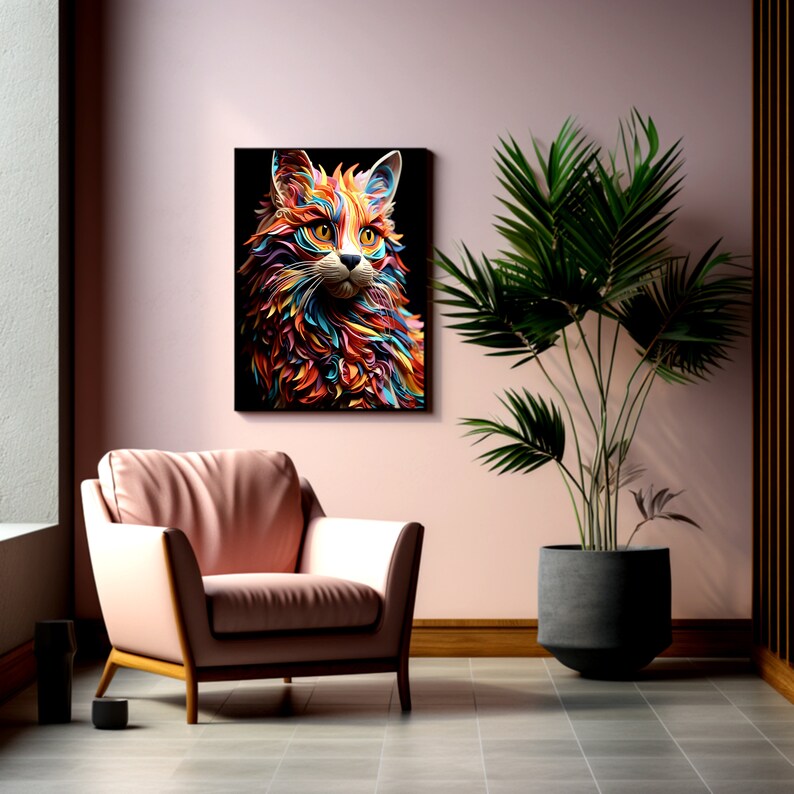 Colorful Cat Theme Design Wall Art Print HD Digital Download Cute ...