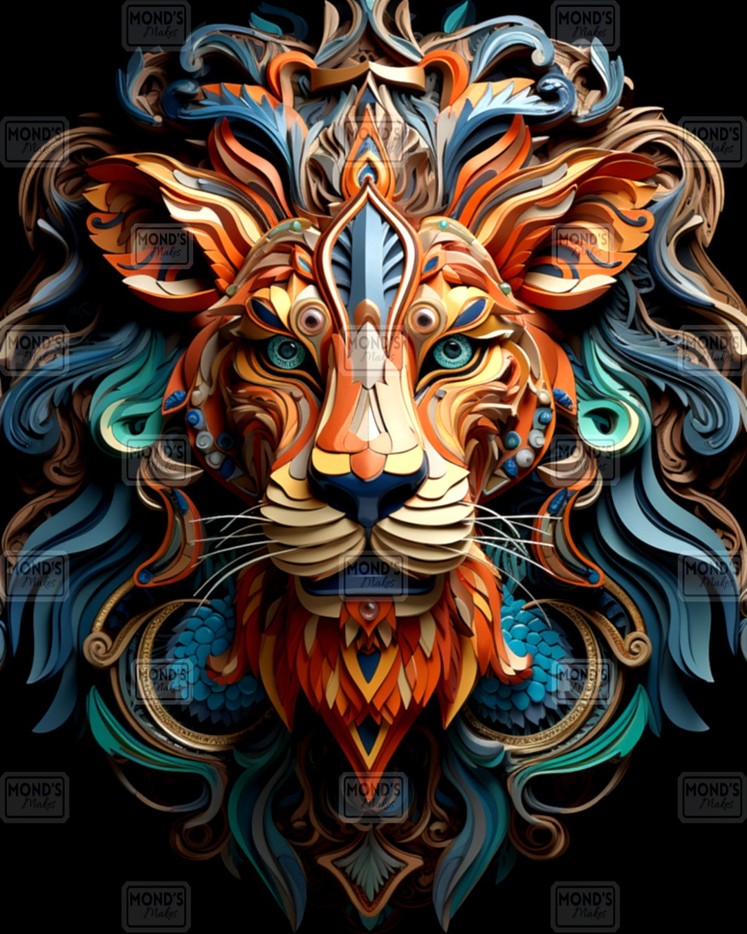 Bold Lion Theme Design Wall Art Print HD Digital Download Lion Head ...