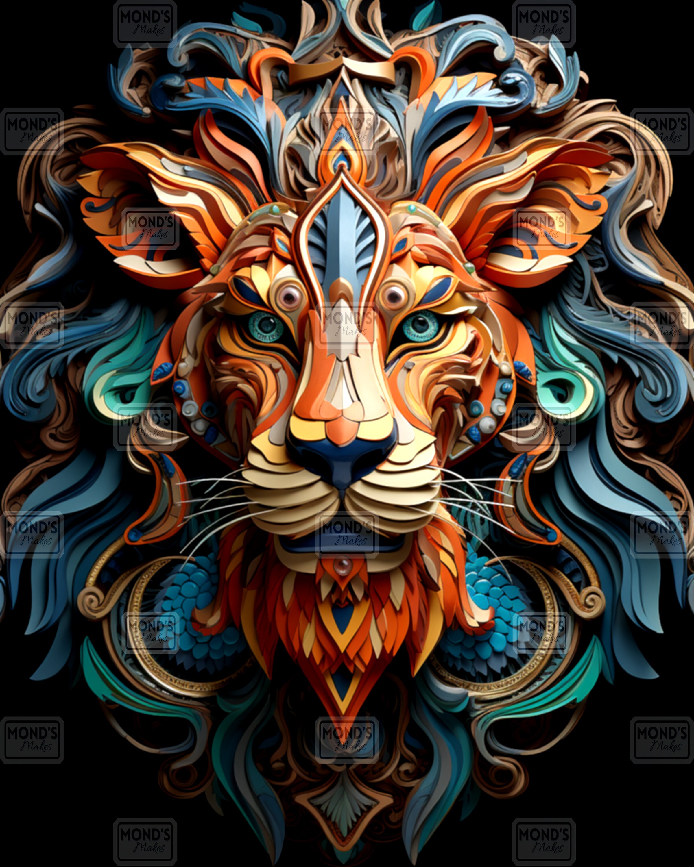 Bold Lion Theme Design Wall Art Print HD Digital Download Lion Head ...
